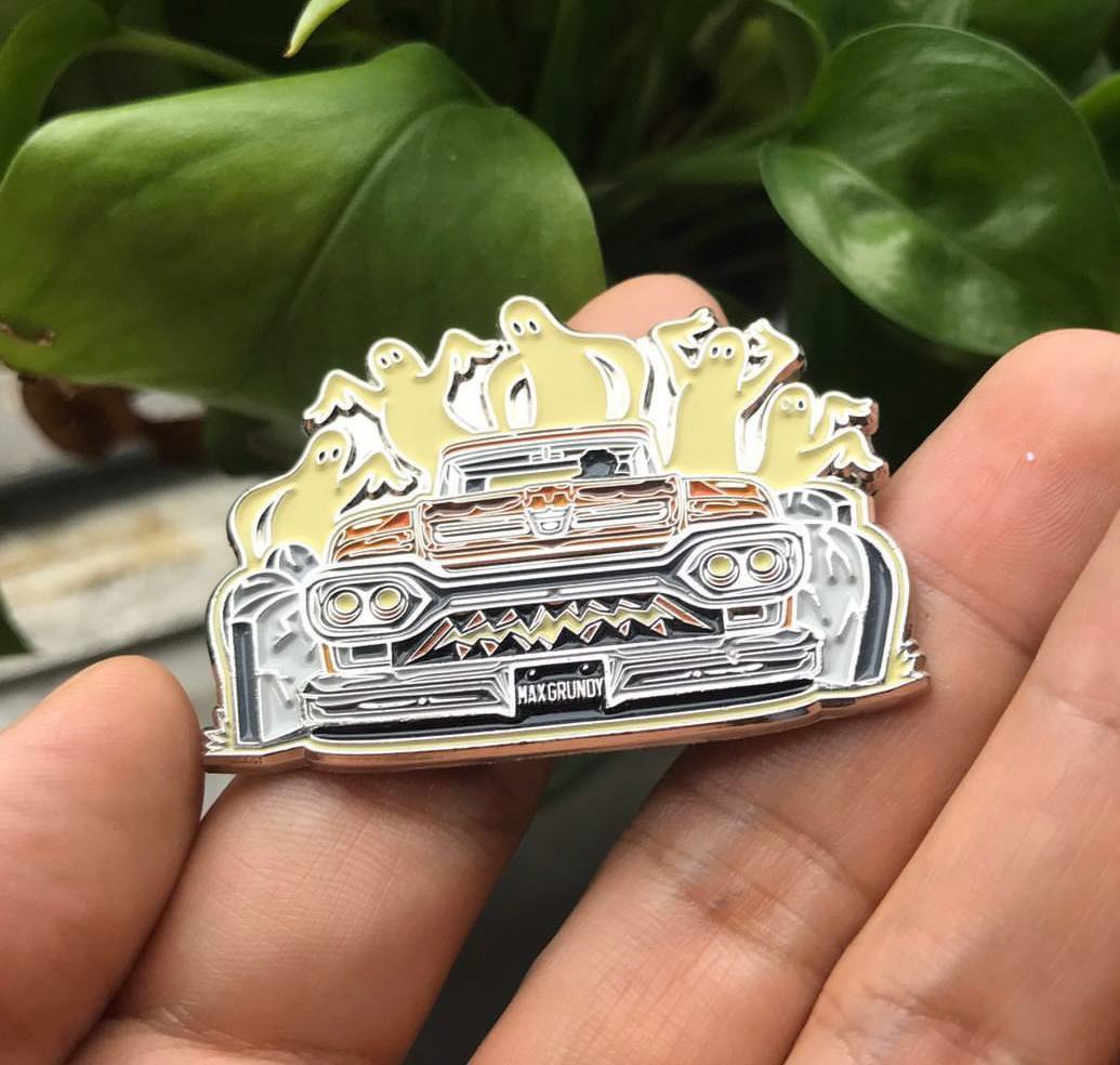 HAUNTED PUMPKIN limited edition pin and sticker set – Max Grundy Design